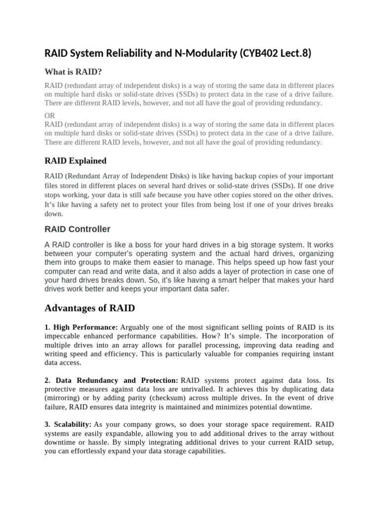 RAID System Reliability and N-Modularity (Lect.8) | PDF | Hard Disk Drive | Backup