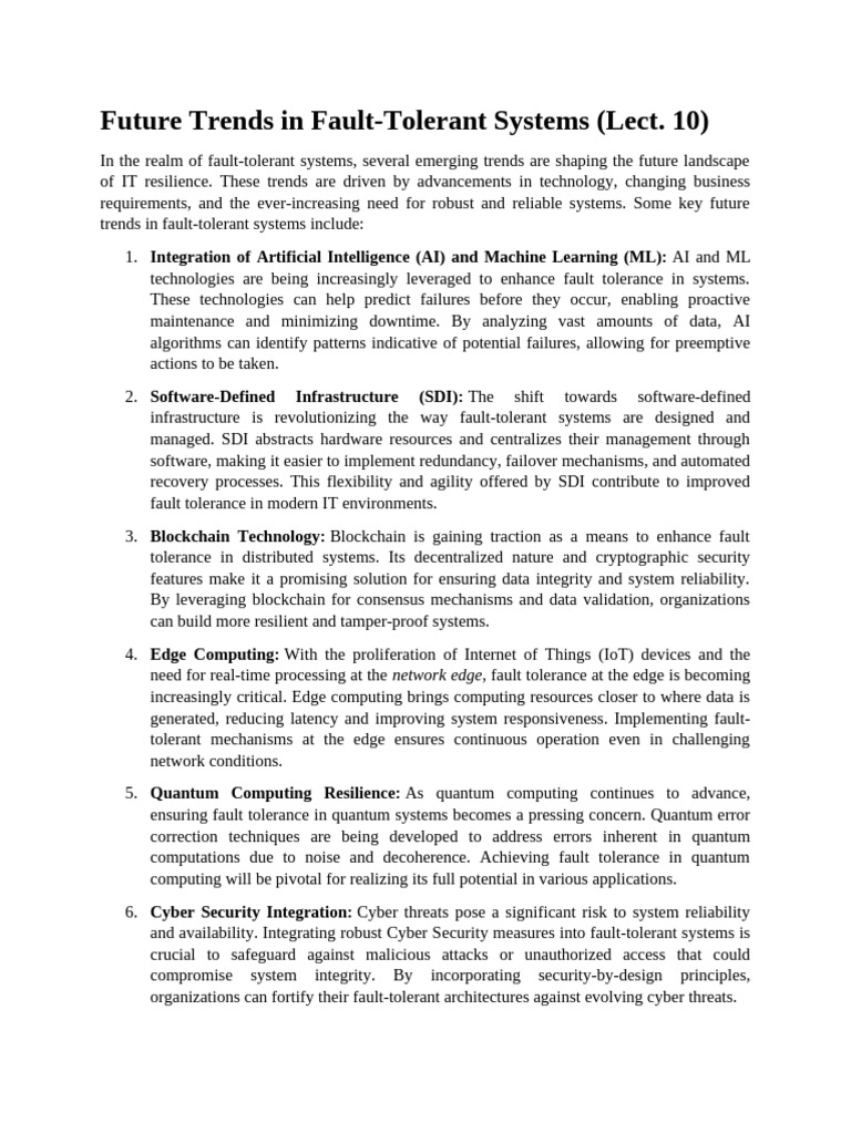 Future Trends in Fault Tolerant (Lect.10) | PDF | Fault Tolerance ...