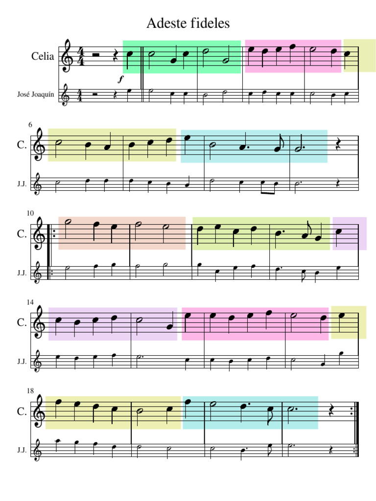 Adeste_fideles en dúo, ampliado y en colores | PDF | Traditional Music | Religious Songs