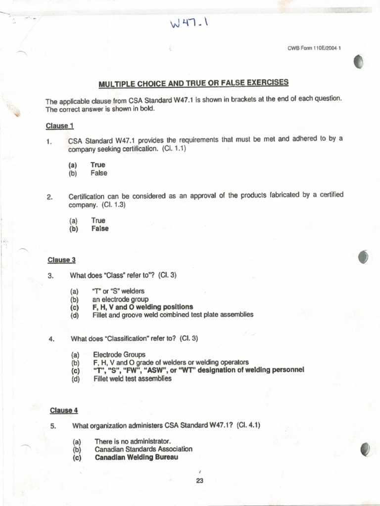CSA W47.1 Questions | PDF