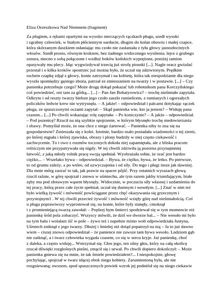 Eliza Orzeszkowa Nad Niemnem | PDF