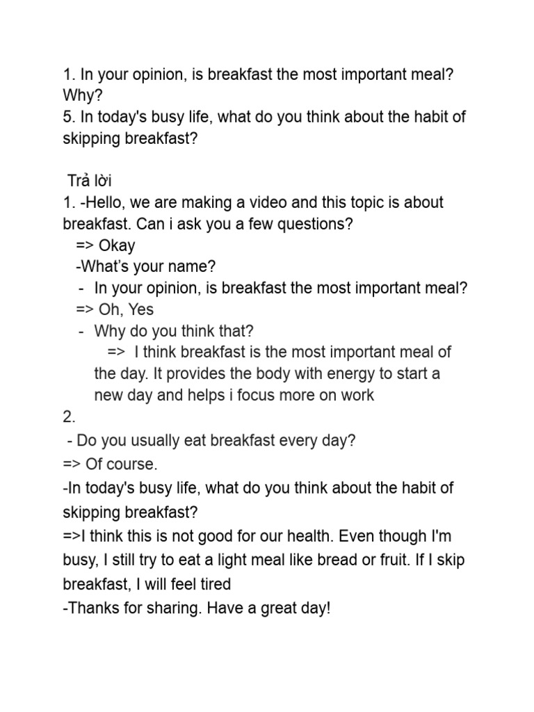Importance of Eating Breakfast Daily | PDF