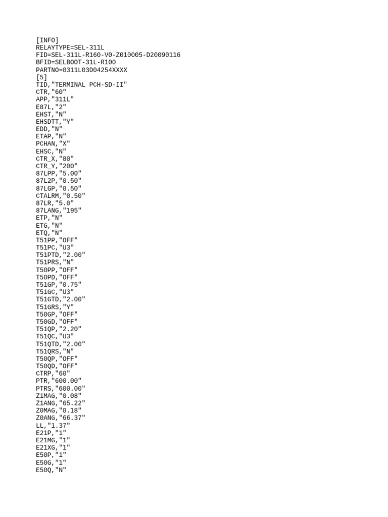 SEL-311L Relay Configuration Data | PDF