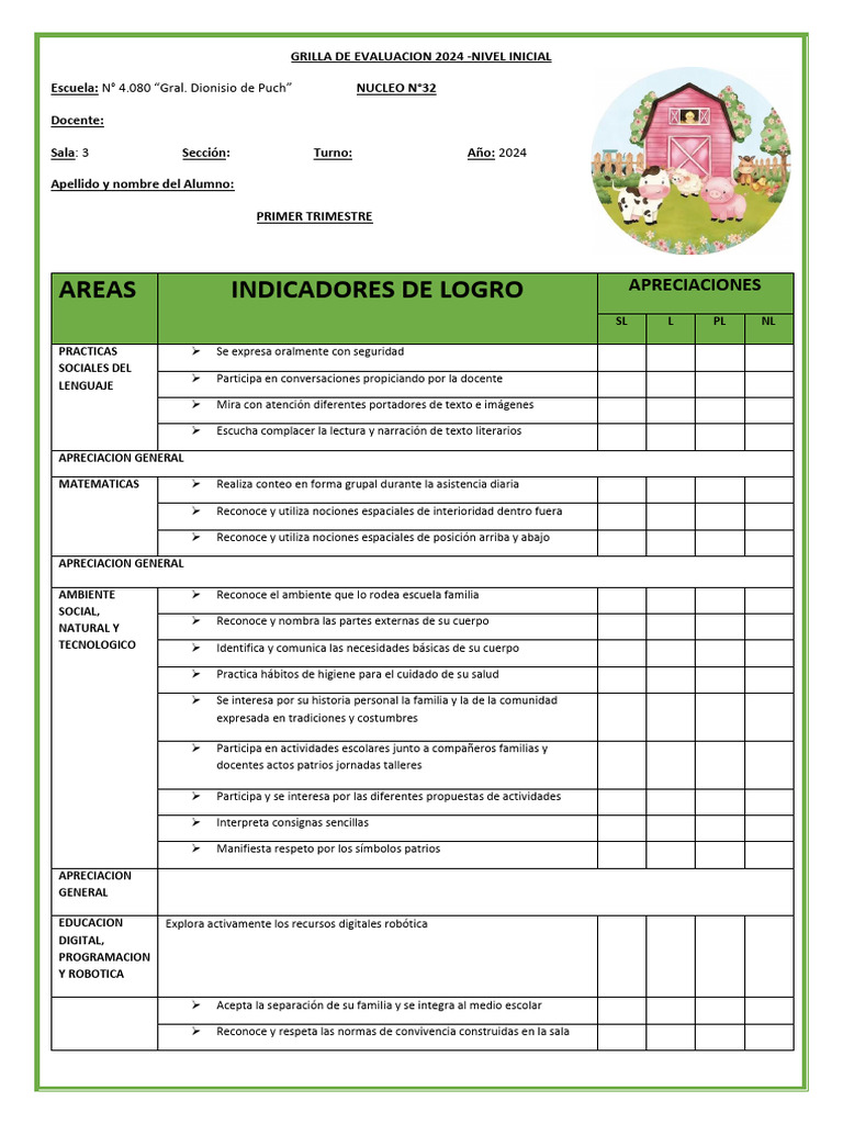 Grilla evaluacion primer trimestre 2024 - | PDF