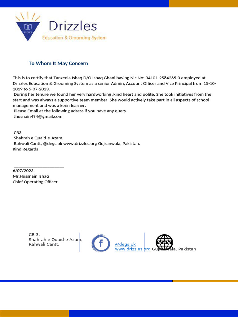 Employment Verification for Tanzeela | PDF