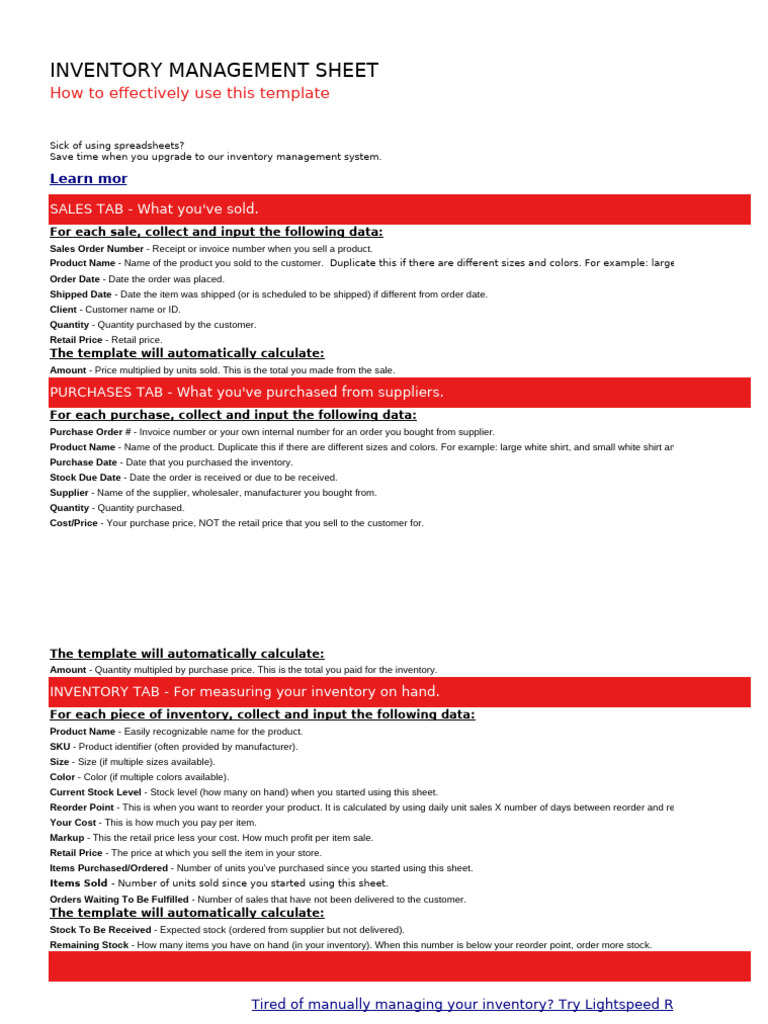 Lightspeed Inventory Management Guide | PDF | Inventory | Point Of Sale