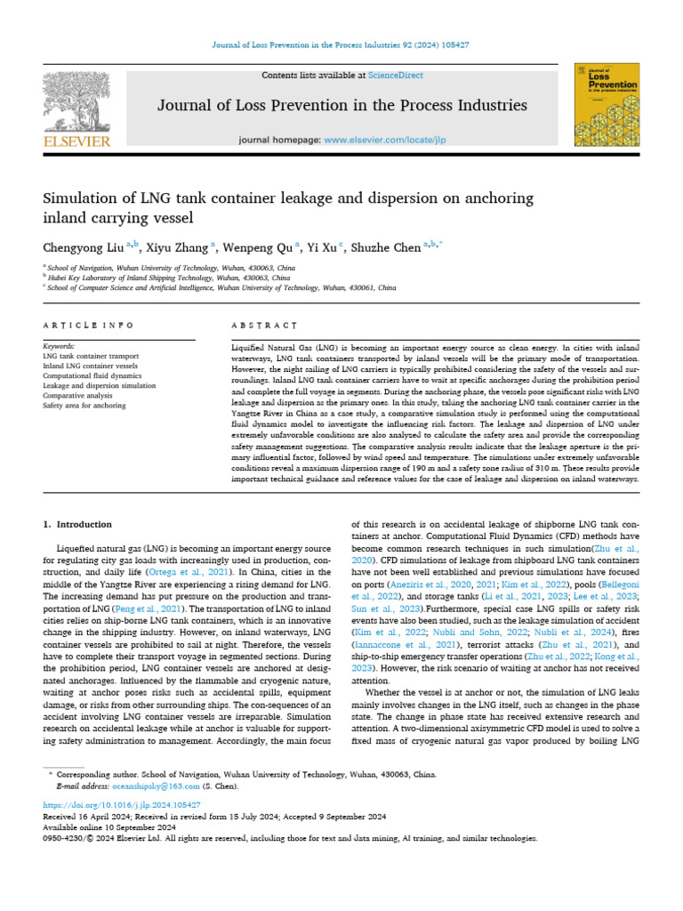 Simulation of LNG Tank Container Leakage and Dispersion | PDF ...