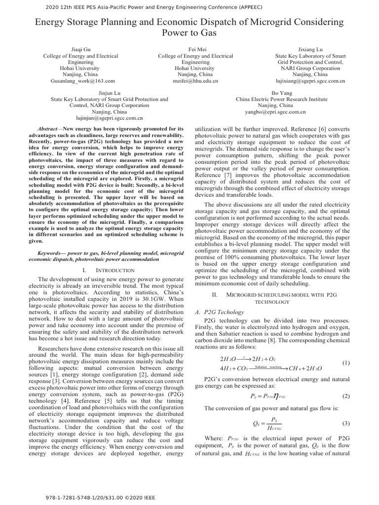 Energy Storage Planning and Economic Dispatch of Microgrid Considering Power To Gas | PDF ...