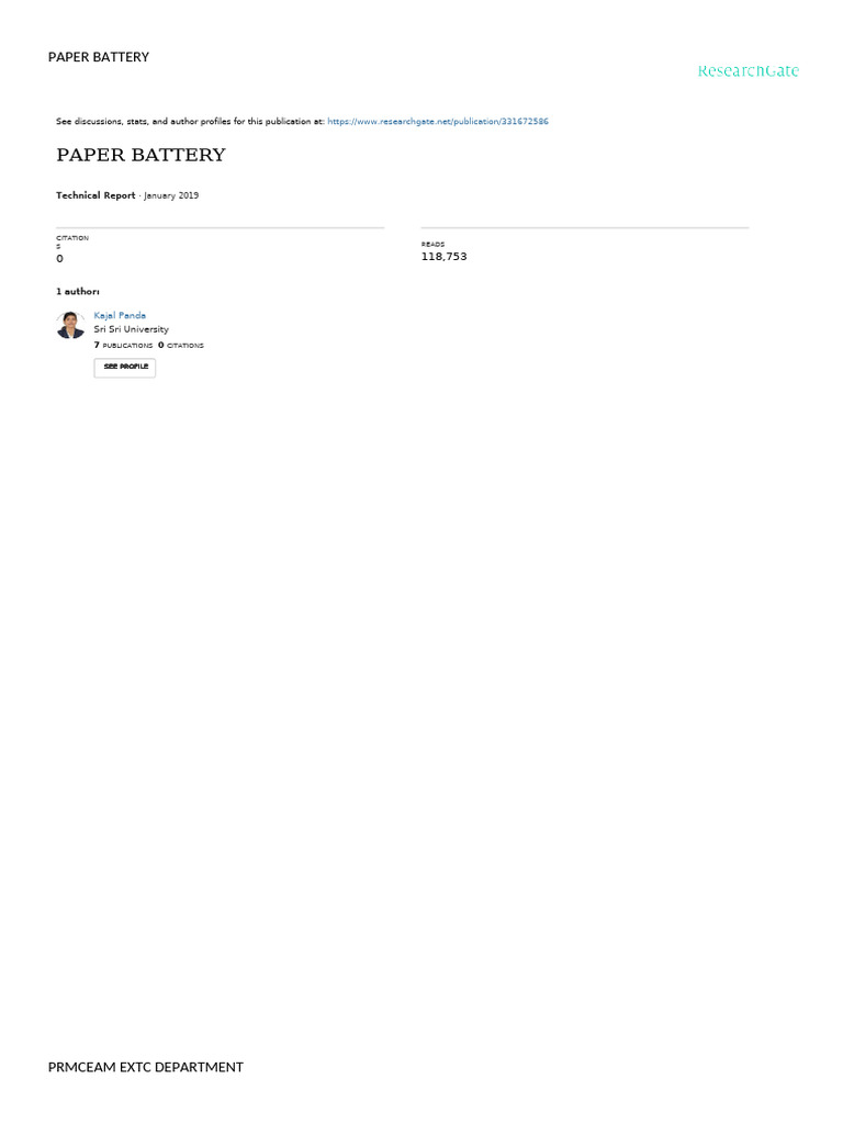 Sagar Report Paper Battery | PDF | Carbon Nanotube | Lithium Ion Battery