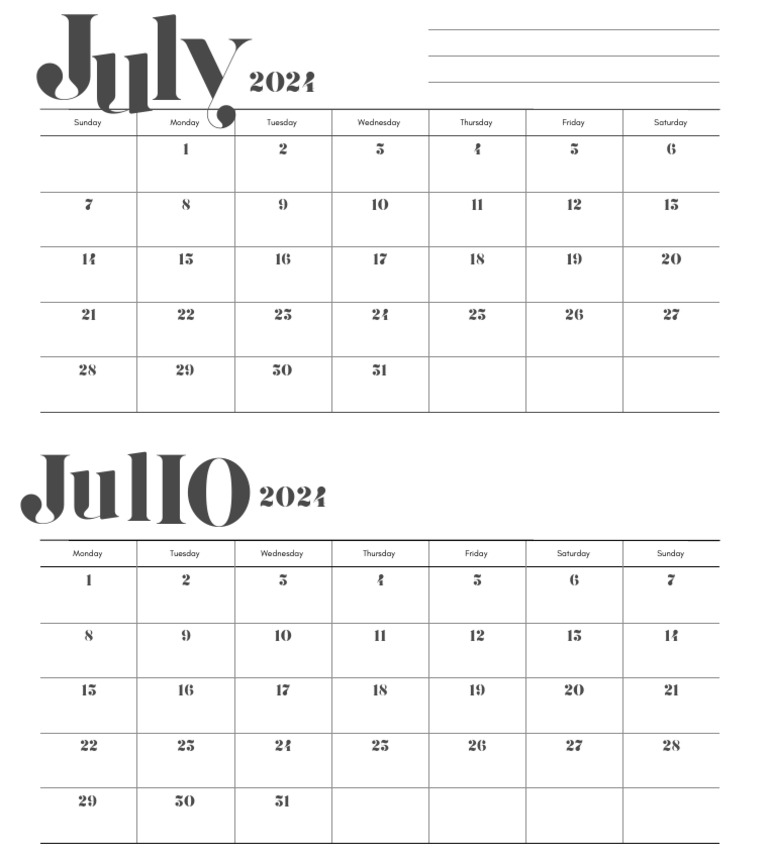 White Minimalist Monthly Planner July 2024 Calendar | PDF