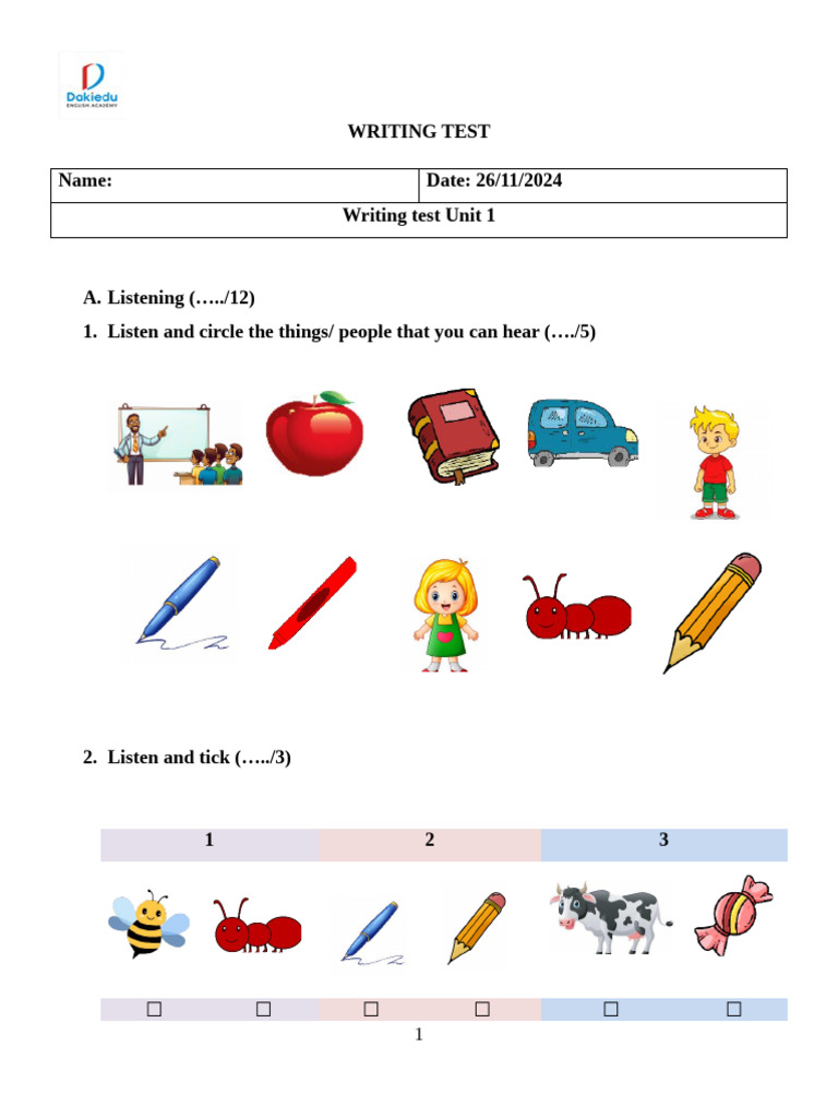 Writing Test Unit 1 Overview | PDF
