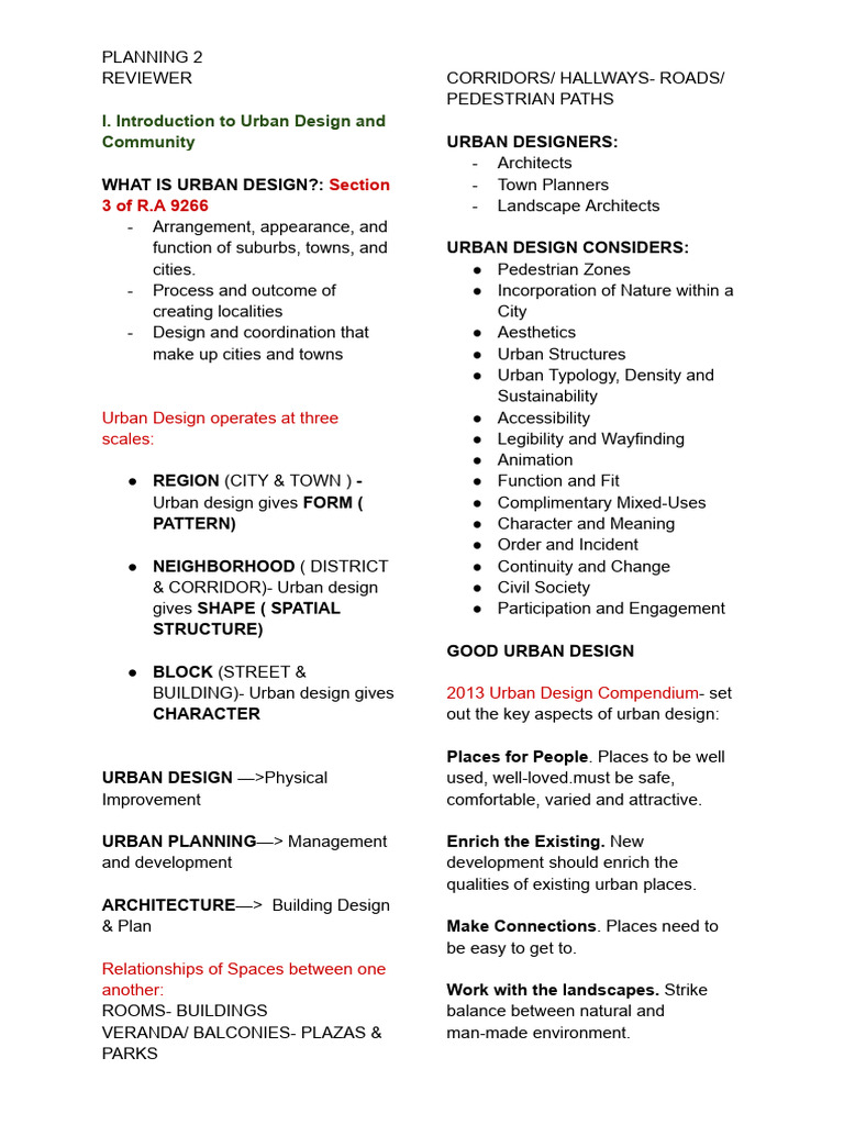 Planning 2 Reviewer Pdf Urban Design Aesthetics