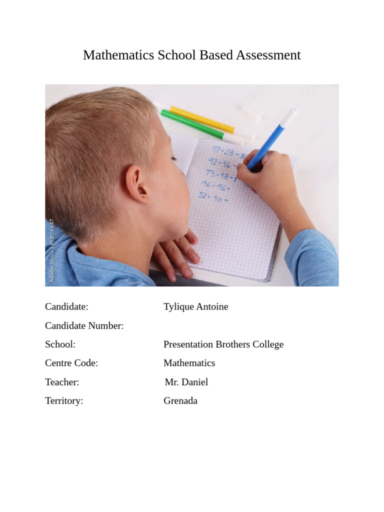 Tylique Antoine. Math SBA | PDF | Questionnaire | Data