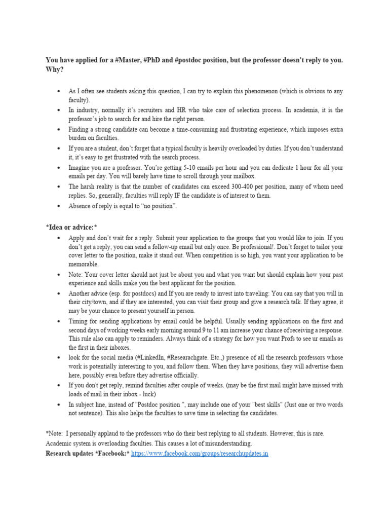 Why Master and PhD and postdoc position but the professor doesn't reply ...