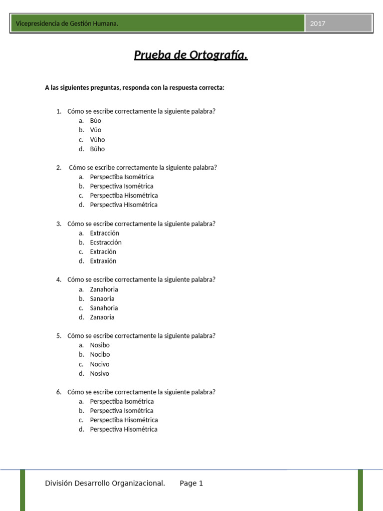 Prueba de Ortografía | PDF