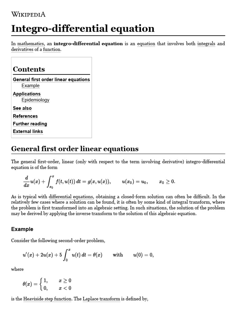 Integro-differential equation - Wikipedia | PDF | Mathematical Objects ...