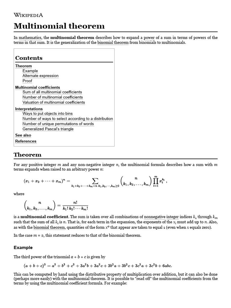 Multinomial theorem - Wikipedia | PDF | Number Theory | Mathematics