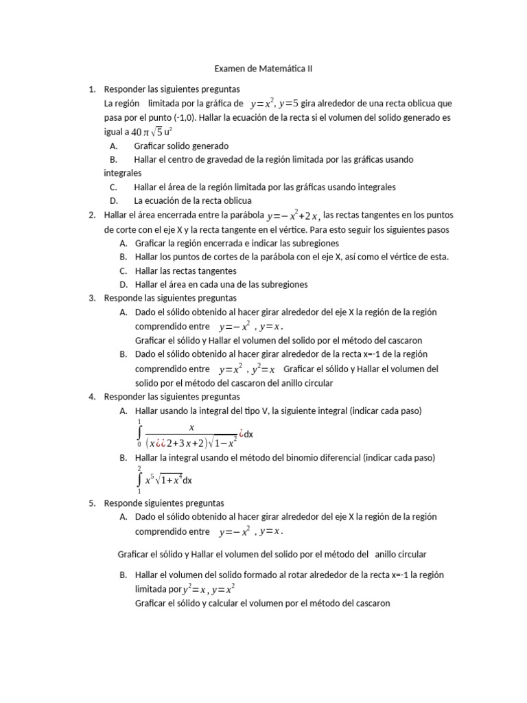Examen Final Matemática II 2024w | PDF