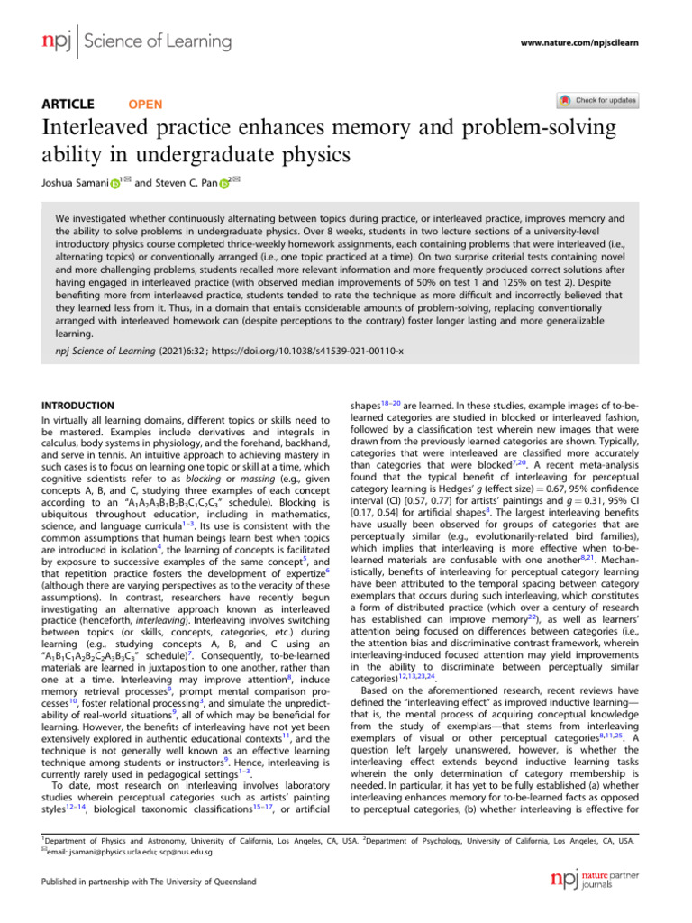 Interleaved Practice Enhances Memory and Problem-solving Ability | PDF ...