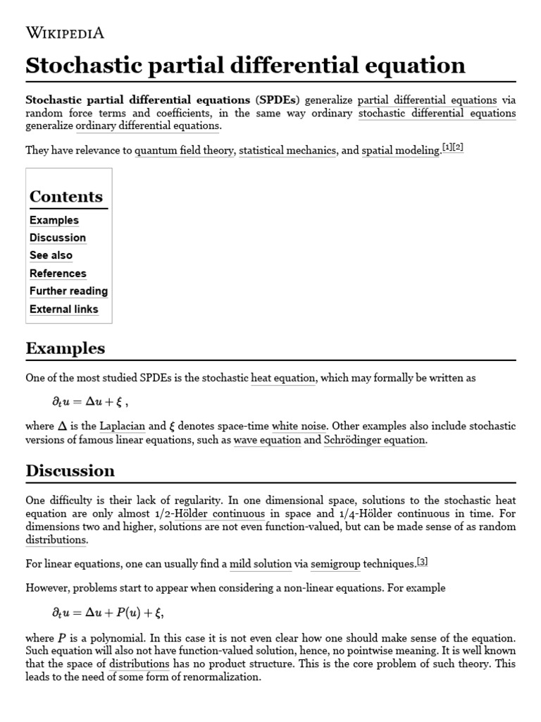 Stochastic Partial Differential Equation Wikipedia Pdf Applied Mathematics Subtraction