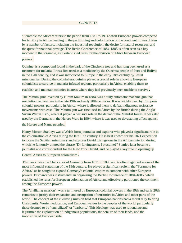 CONCEPTS FOR EXAM | PDF | Colonialism | Nationalism