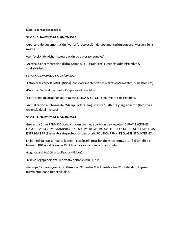 Modelo de Informe Tareas | PDF