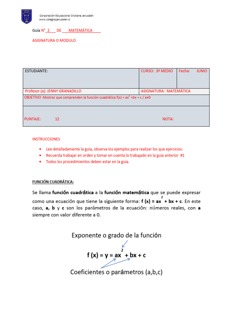 II SEMESTRE GUIA 2 MATEMÃ_TICA | PDF | Ecuaciones | Función (Matemáticas)