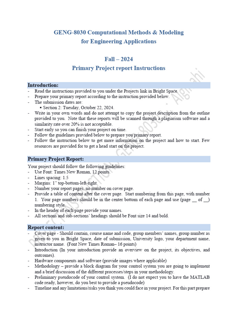 Fall 2024 Primary - Report Project - Instructions | PDF | Arduino | Matlab