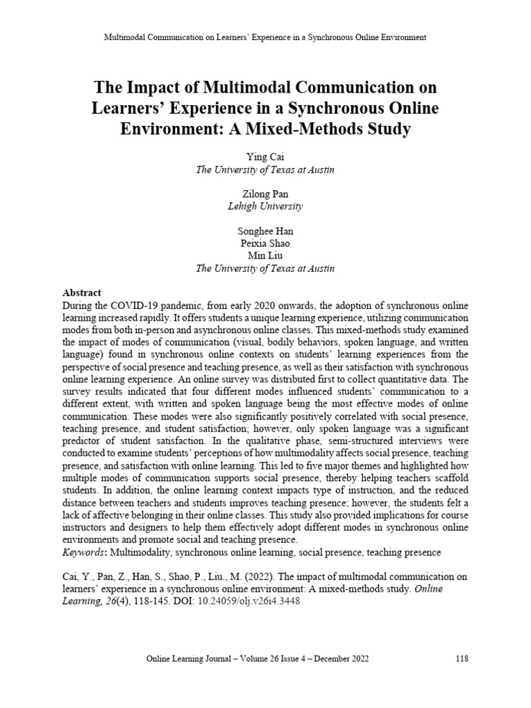 Multimodal Communication in Online Learning | PDF | Educational ...
