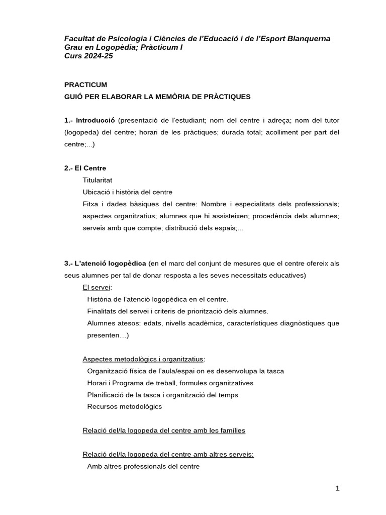 24-25 Guió Memòria Pràcticum 1 | PDF