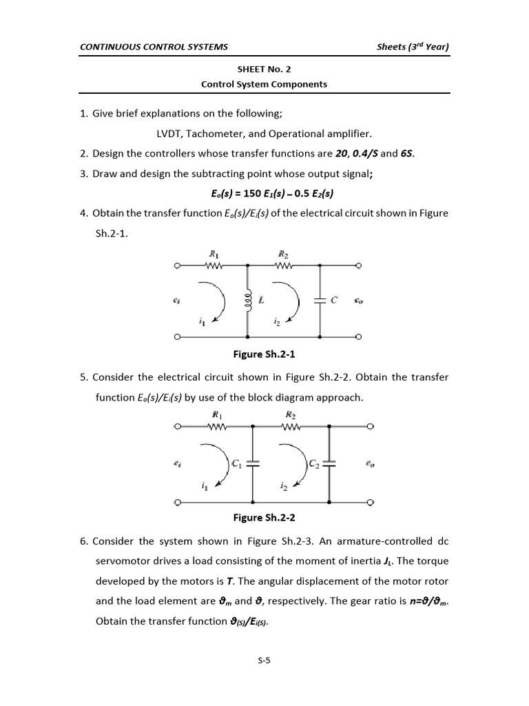 Control Systems: Transfer Functions & Components | PDF | Electric Motor | Electrical Engineering
