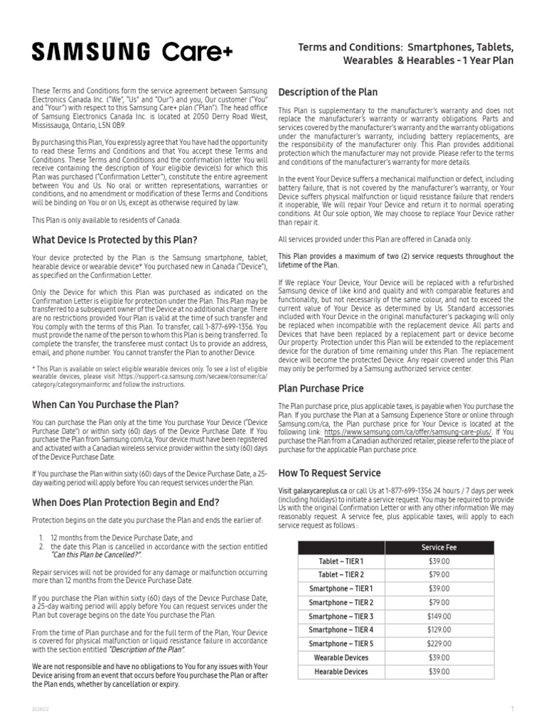 Samsung Careplus Terms Conditions EN | PDF | Contractual Term | Smartphone