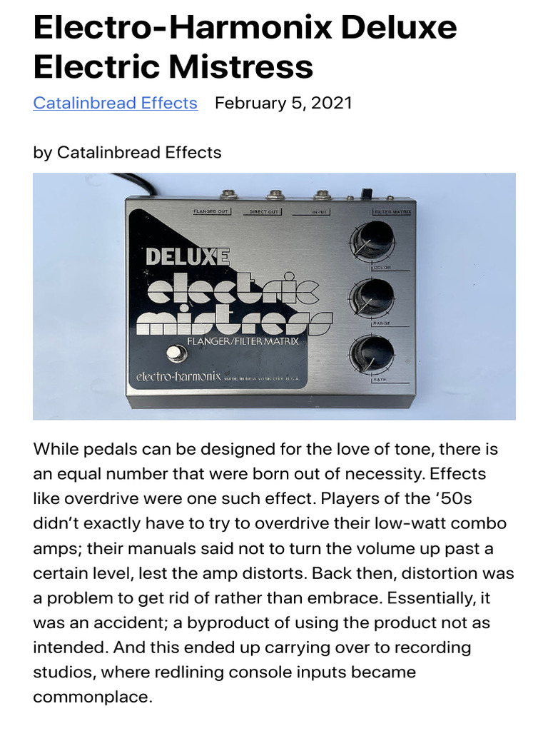 Electro-Harmonix Deluxe Electric Mistress - Catalinbread Effects | PDF | Sound | Sound Recording