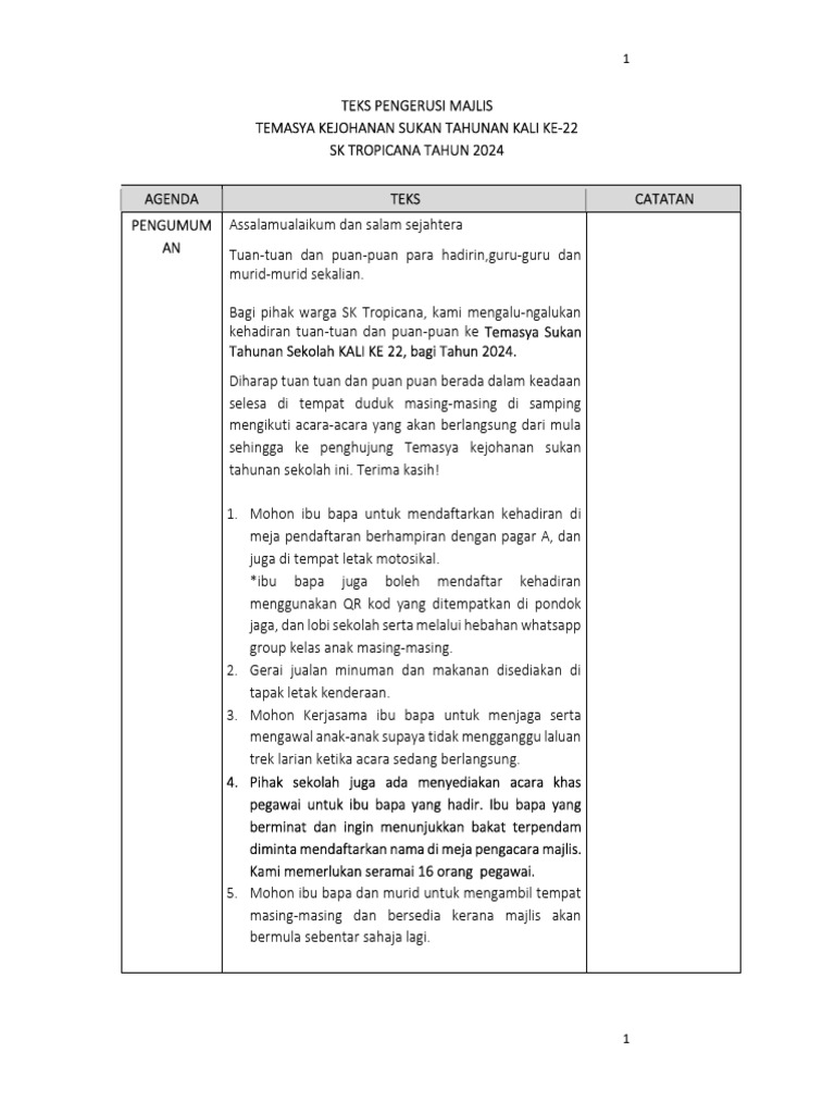 Teks MC Sukan 2024 | PDF