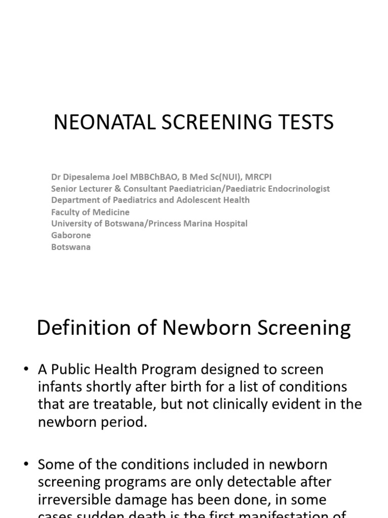 NEONATAL SCREENING TESTS | PDF | Clinical Medicine | Medicine