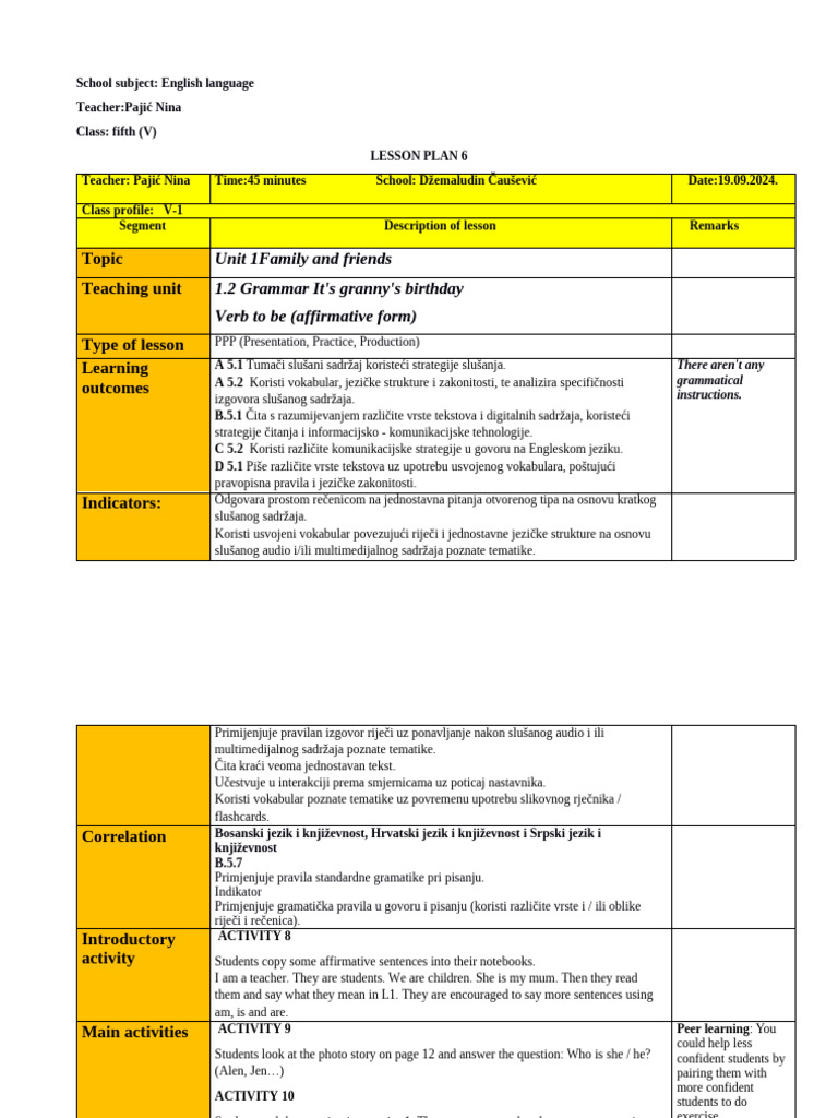 lesson 6-5.razred | PDF | Linguistics | Grammar