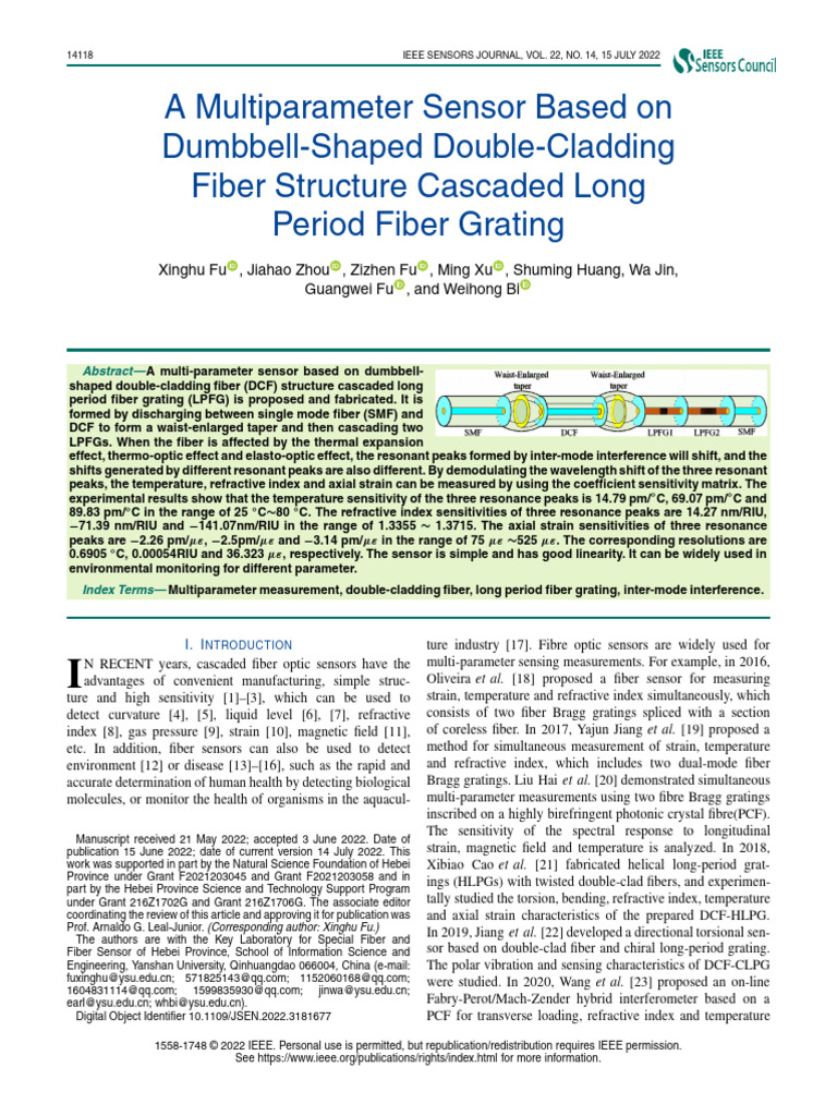 A Multiparameter Sensor Based On Dumbbell Shaped Double Cladding Fiber