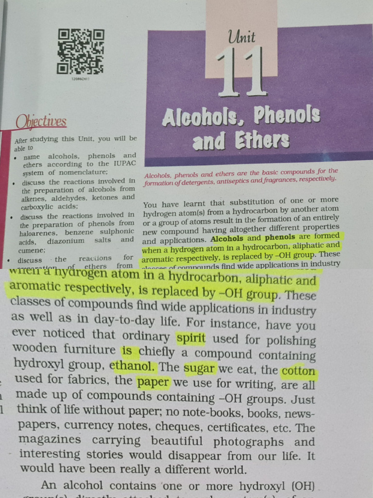 NCERT HIGHLIGHT of Alcohols& Phenols | PDF