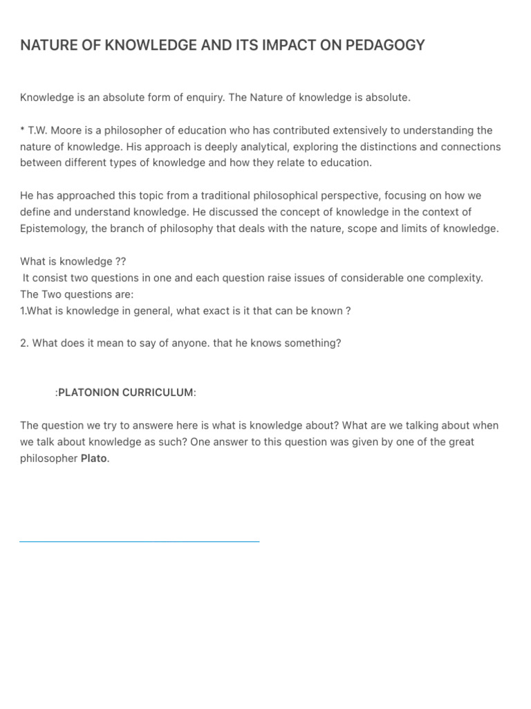 Nature of Knowledge and Its Impact On Pedagogy | PDF | Knowledge ...