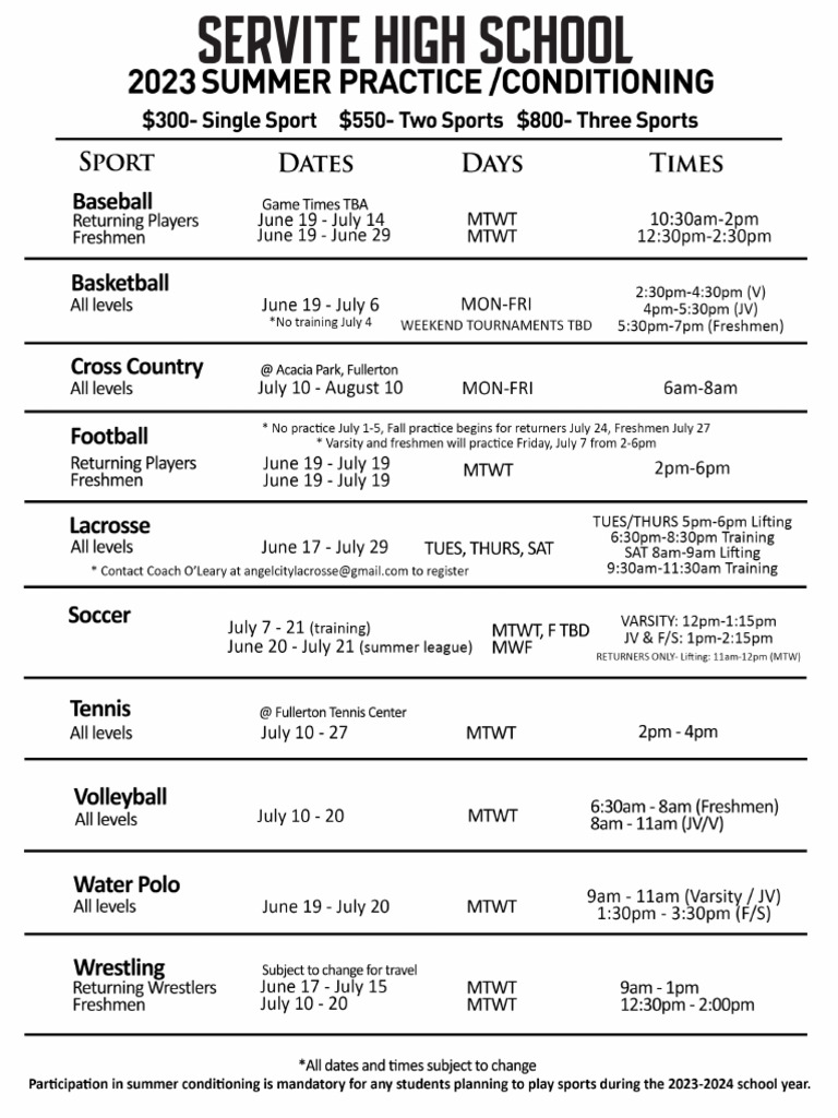 Summer Conditioning Form 2023 | PDF