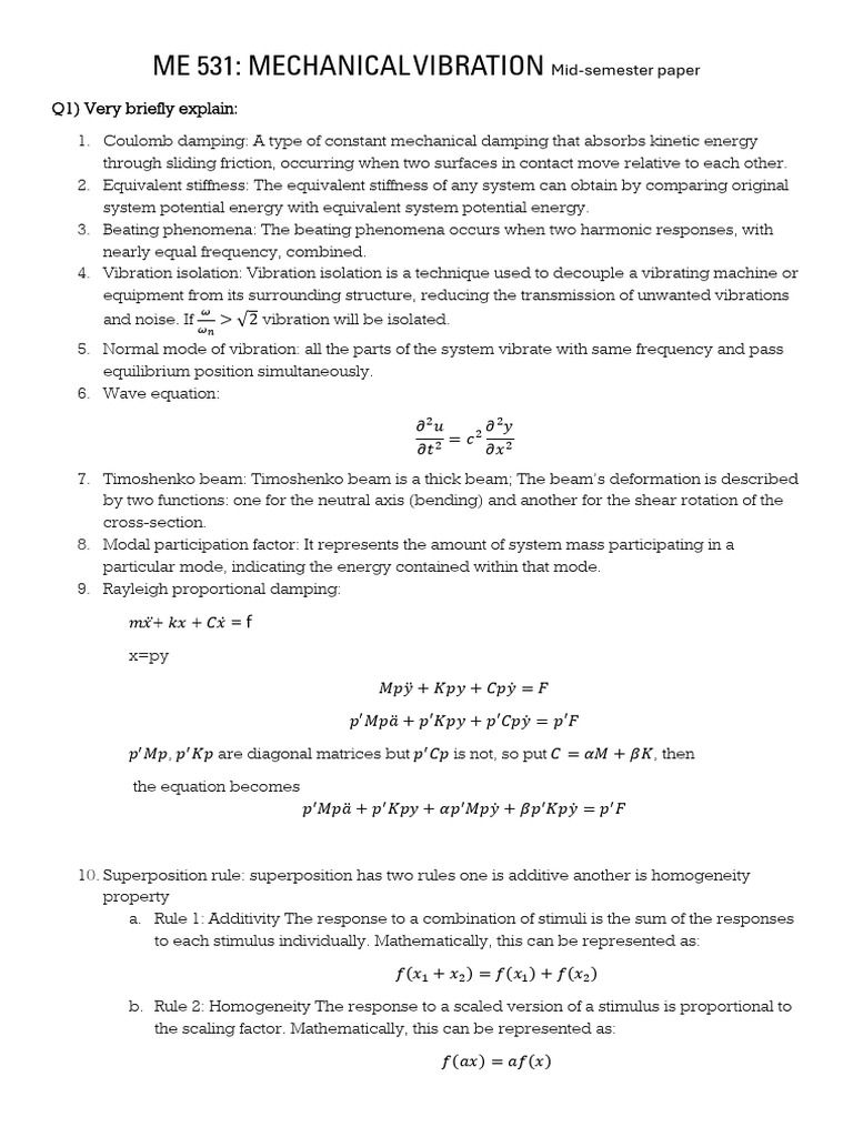 ME 531_midsem | PDF | Normal Mode | Damping