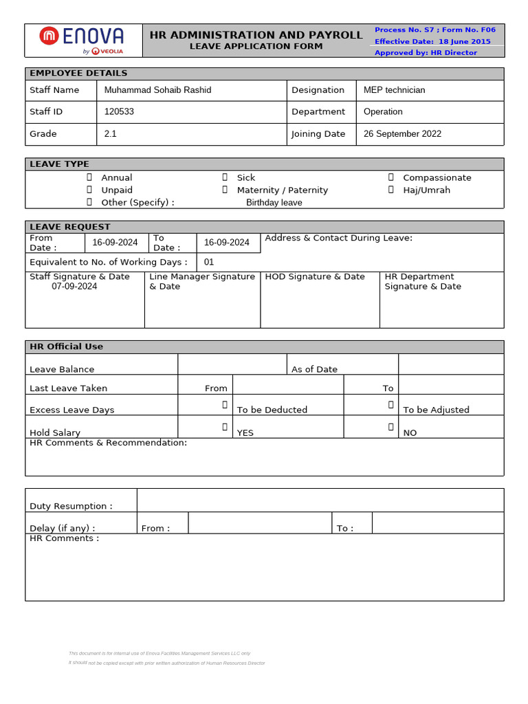 Leave Application Form for Employees | PDF | Employee Relations | Business