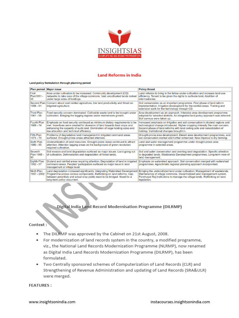 Schemes on land reforms | PDF | Geographic Information System | Agriculture
