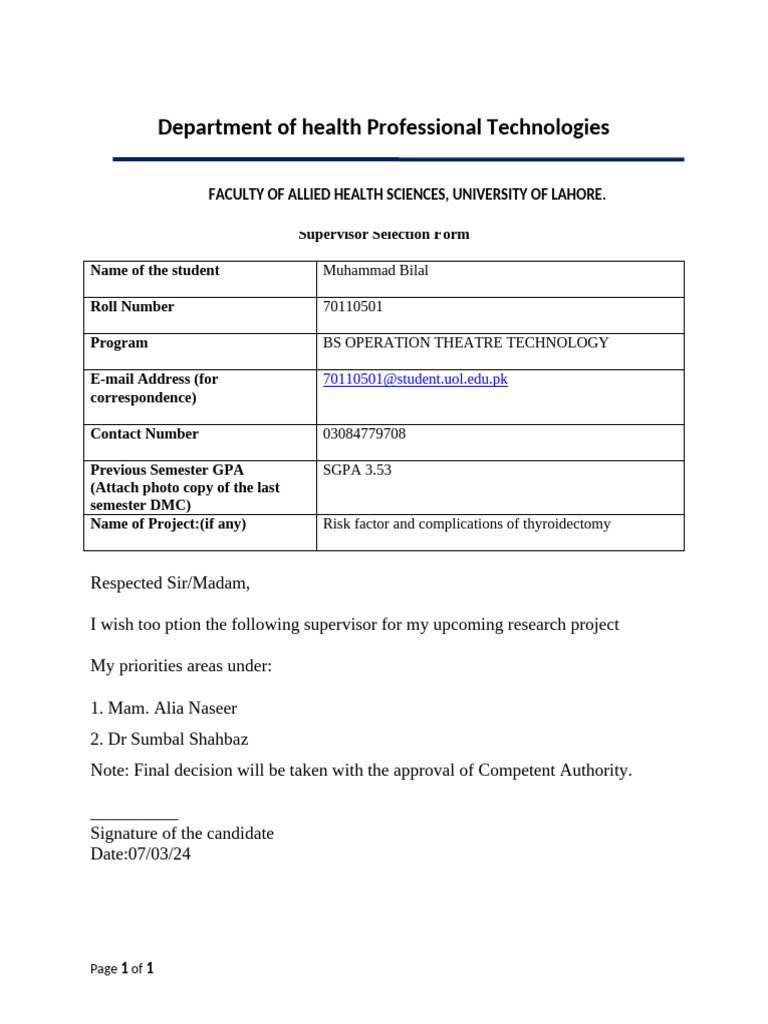 Department of Health Professional Technologies | PDF