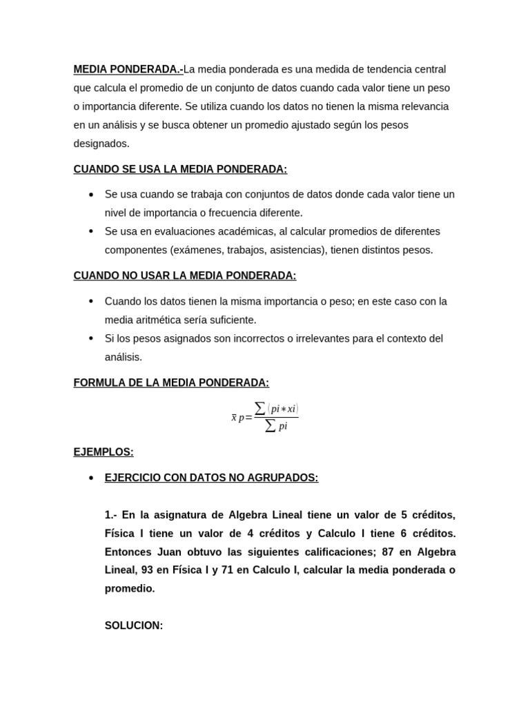 Media Ponderada | PDF | Media aritmética ponderada | Análisis