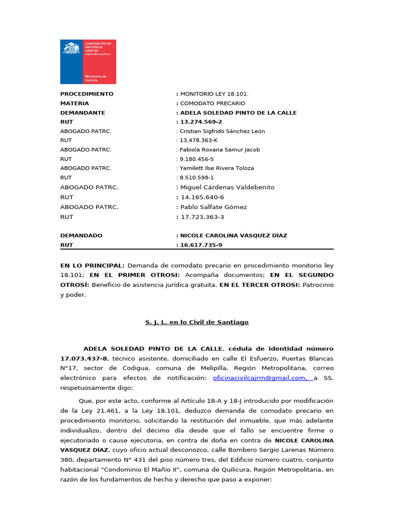 Precario Monitorio Modificacion Ley 18101 | PDF | Demanda judicial | Ley común