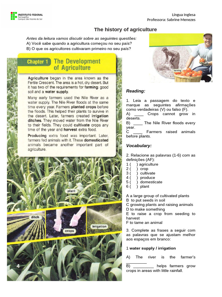 The History of Agriculture Texto + Exercícios | PDF