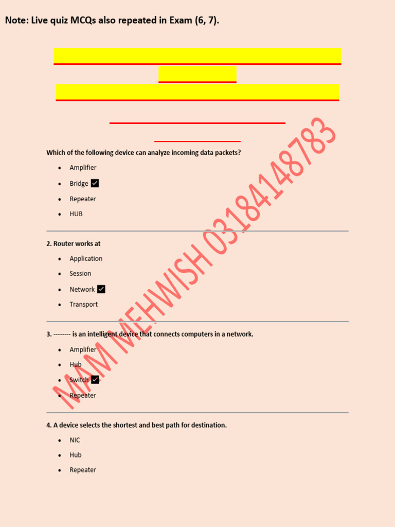 CS610p MCQS Mids Oct2024 Mam Mehwish | PDF | Network Switch | Computer Network