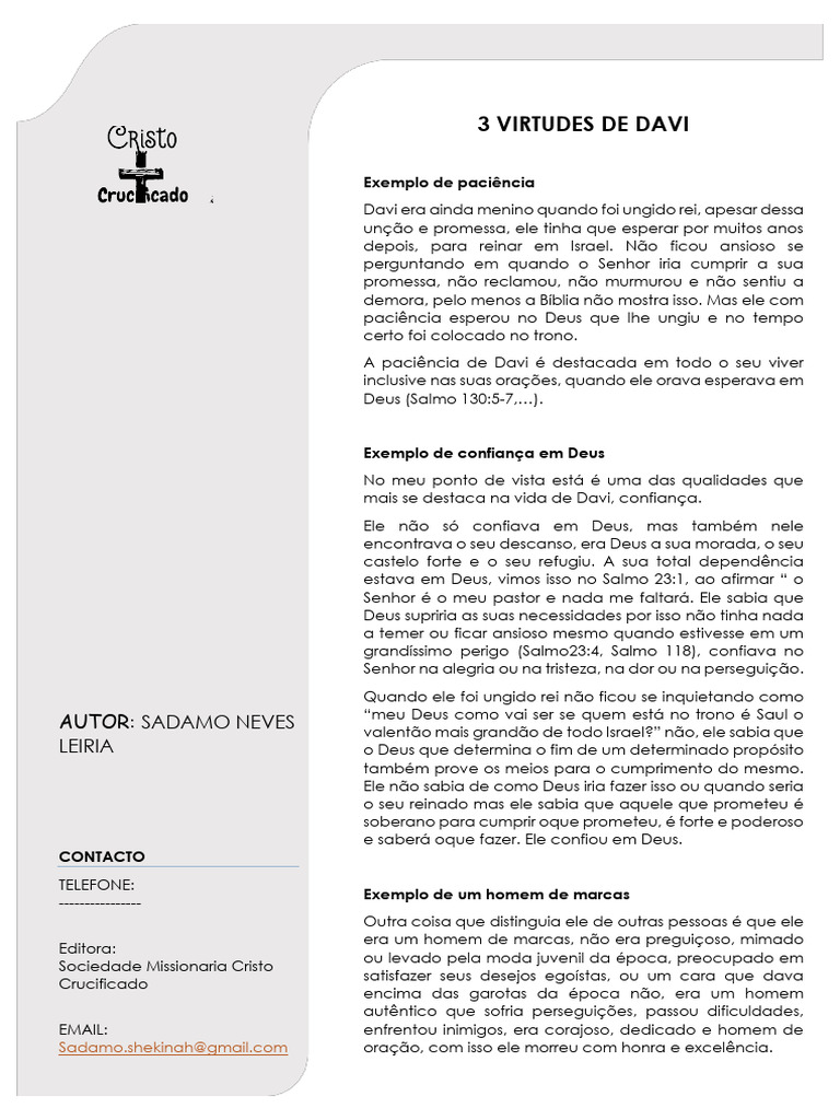3 VIRTUDES DE DAVI - Sadamo Neves Leiria | PDF | Davi | Messias
