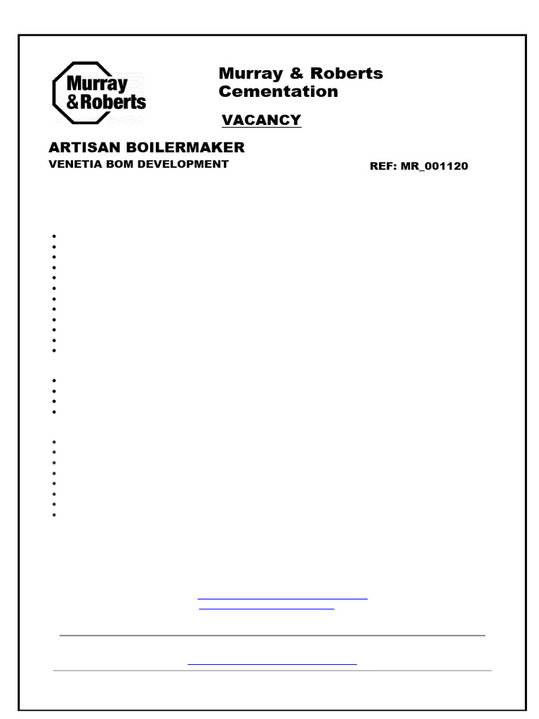 Job Posting _ Artisan Boilermaker - Venetia MR _001120 | PDF ...